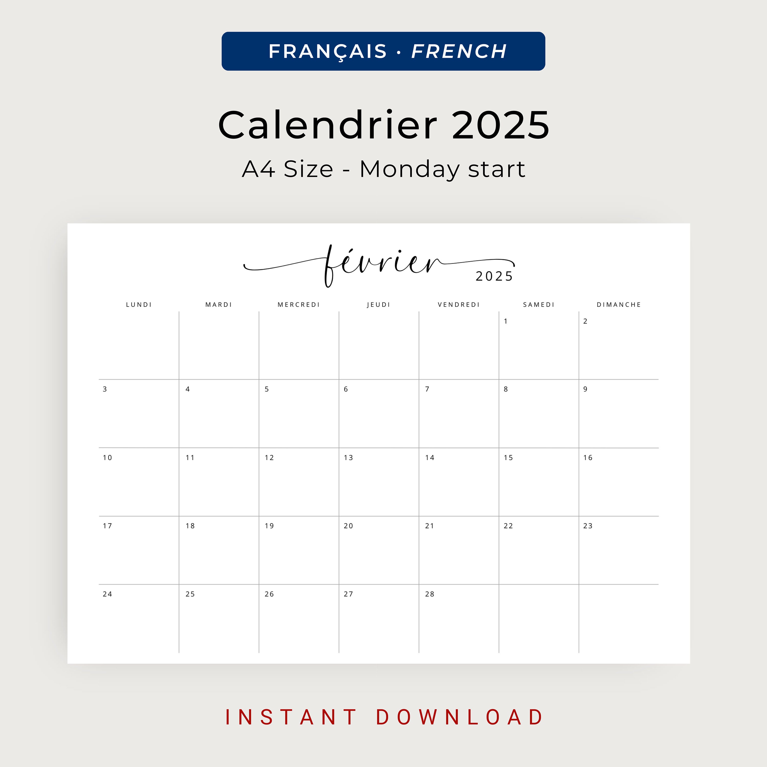 Calendrier 2025 Calendrier Français 2025 Planificateur Imprimable 2025 ...