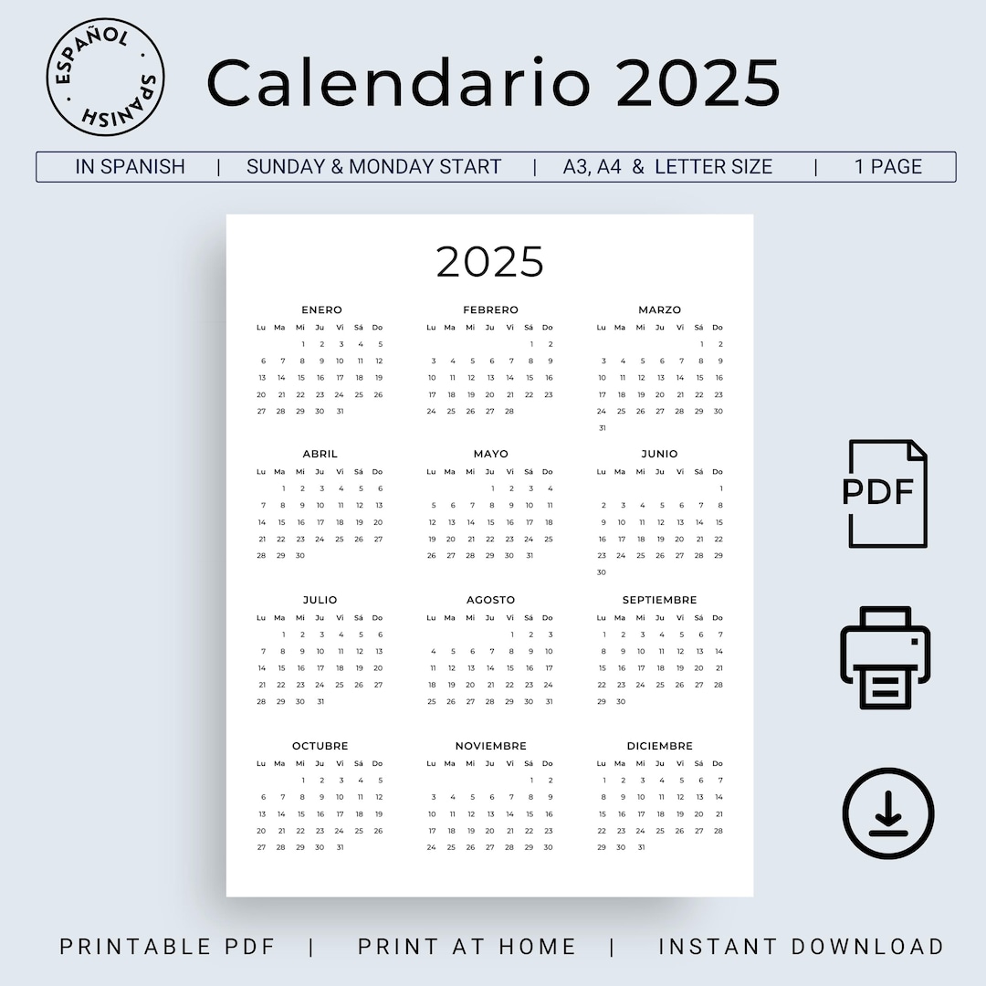 Calendario 2025 Calendario En Español Anual 2025 Calendario De Pared ...