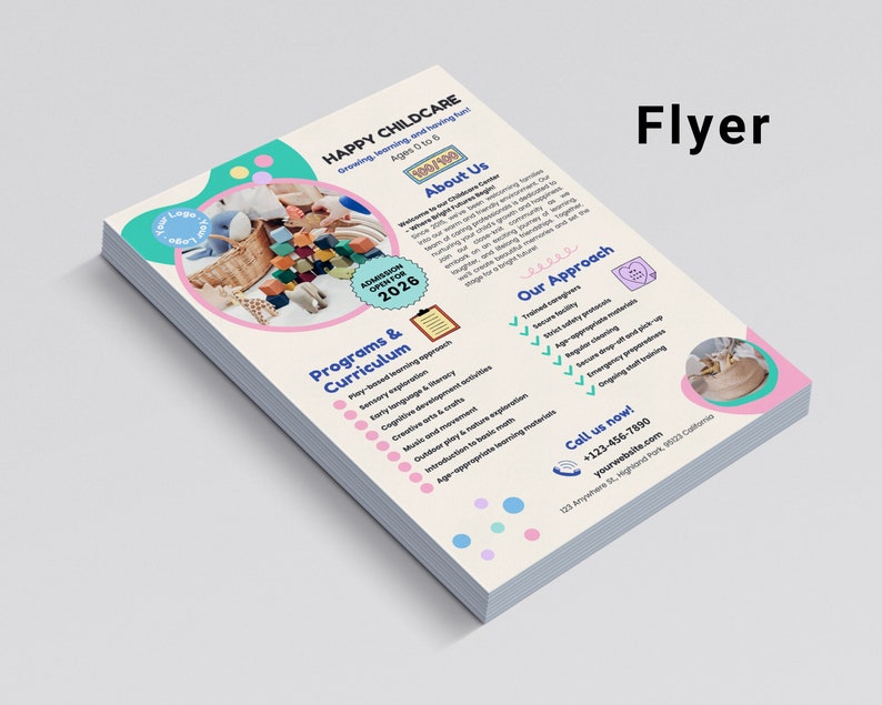 Matching Flyer & Trifold Brochure for Childcare Center EDITABLE ...