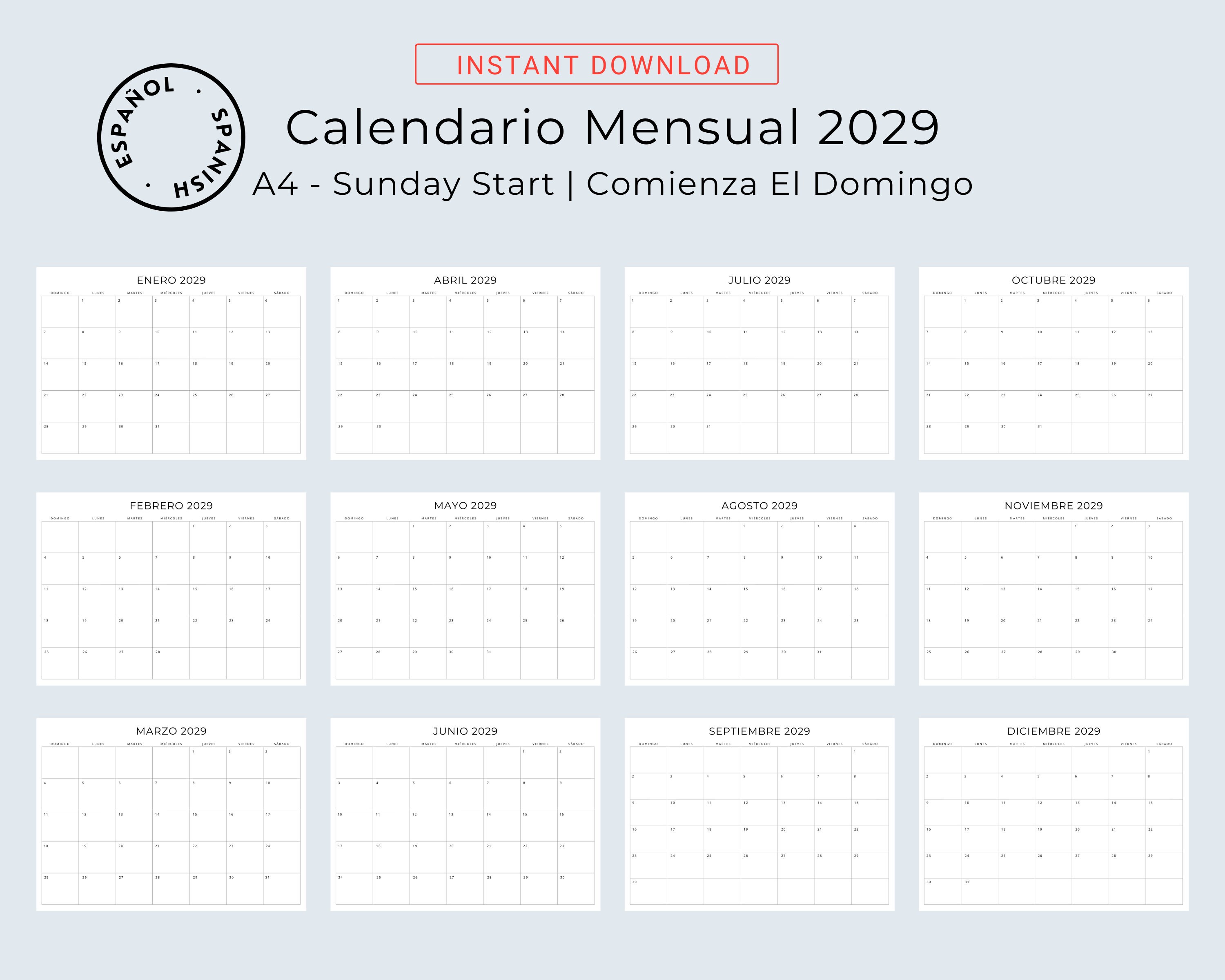 Calendario 2029 Calendario En Español 2029 Spanish Calendar - Etsy