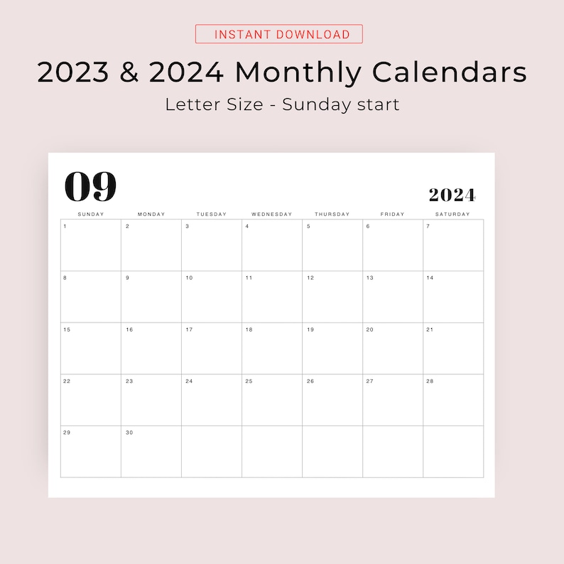 2023 & 2024 Calendar Printable 2023 2024 Monthly Planner Landscape ...