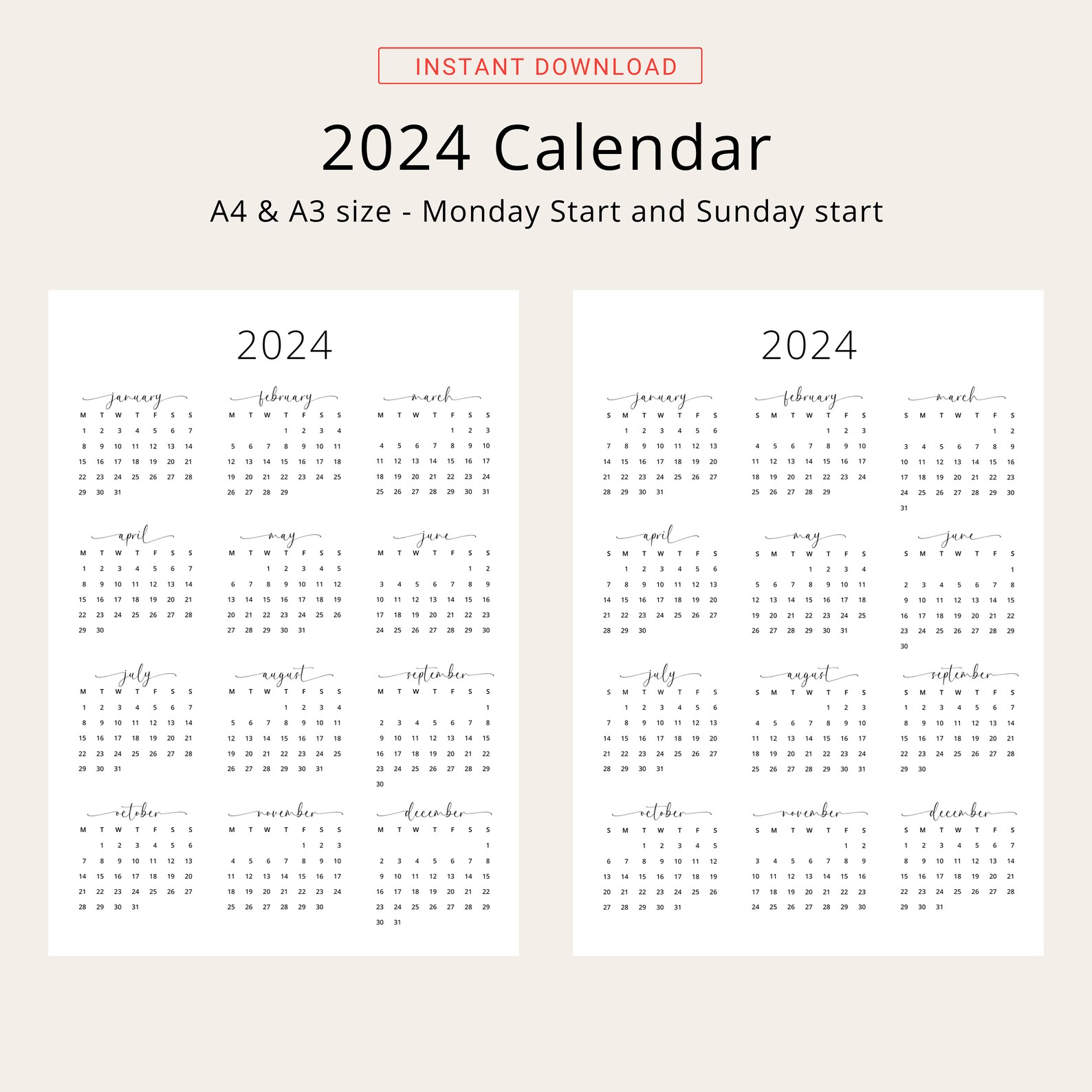 2024 2025 Yearly Calendar 2024 & 2025 Minimal Calendar Vertical 2024 ...