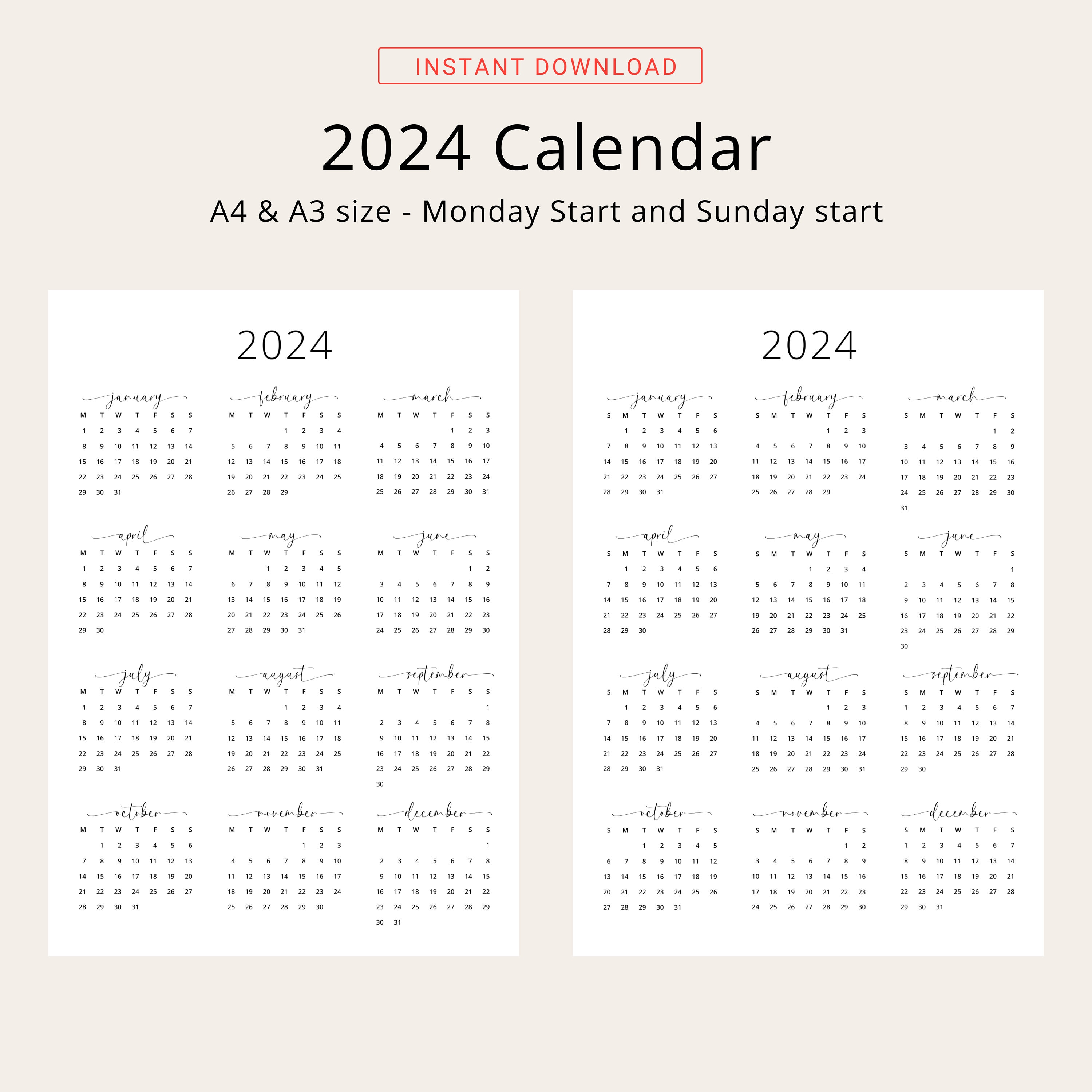 2024 2025 Yearly Calendar 2024 & 2025 Minimal Calendar Vertical 2024 ...
