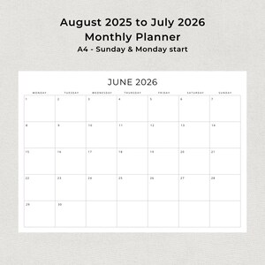 2025-2026 Academic Planner August 2025 to July 2026 Monthly Calendar ...