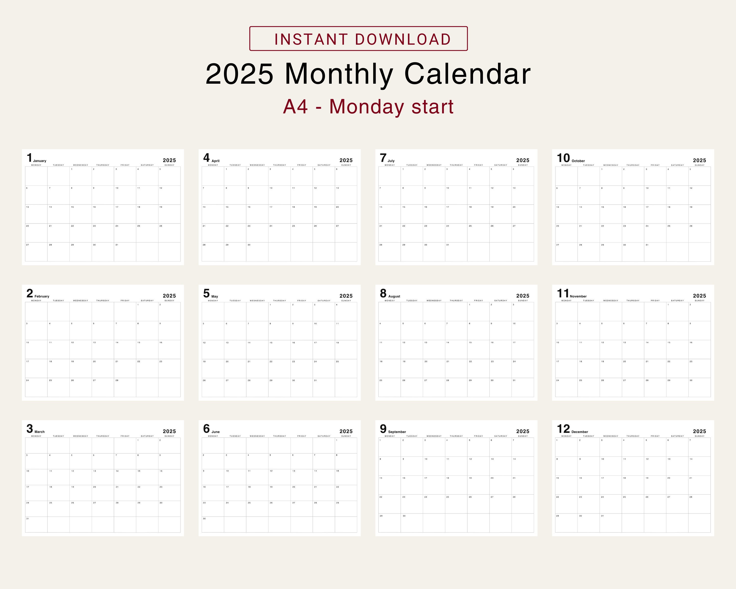 2024 & 2025 Calendar 2024 2025 Minimal Monthly Planner Landscape 2024 ...