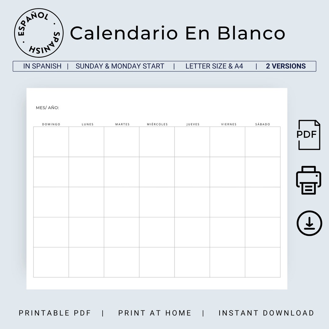 Calendario En Blanco Calendario En Blanco Calendario Mensual Sin Fecha ...