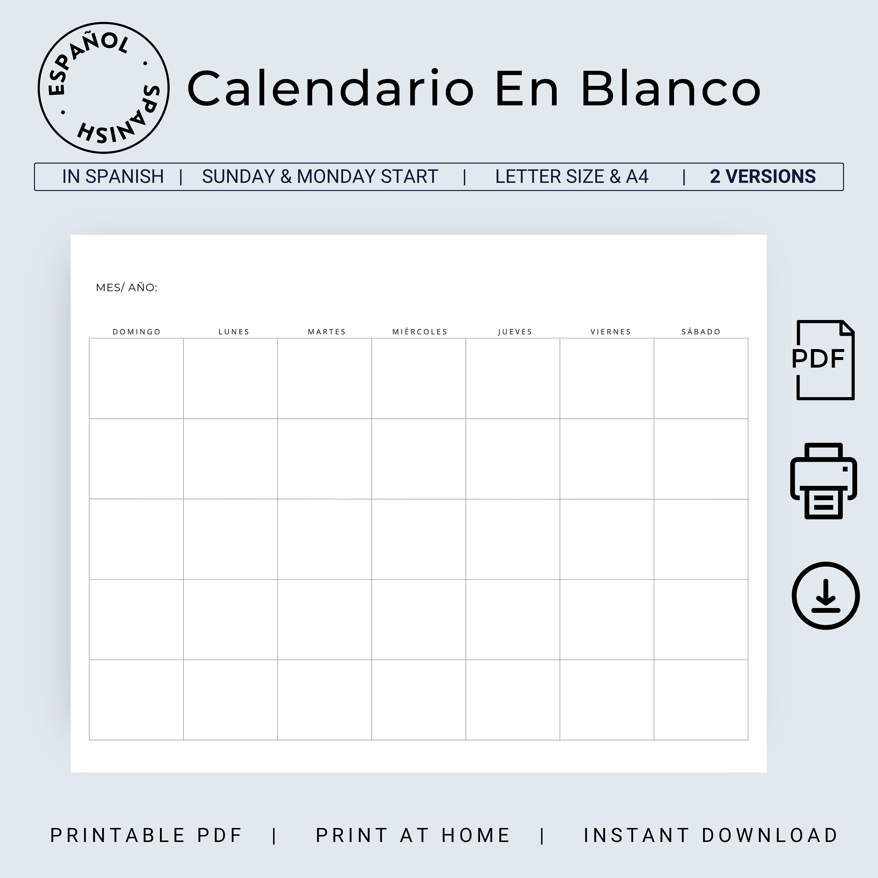 Formulario De Calendario En Blanco Para Imprimir