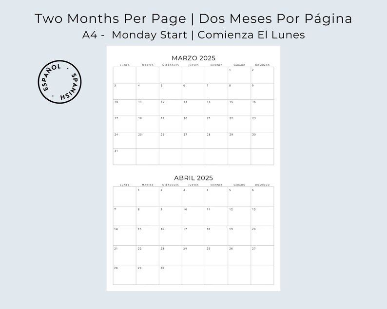 Calendarios De 5 Años 2024 2025 2026 2027 2028 Planificadores Mensuales ...