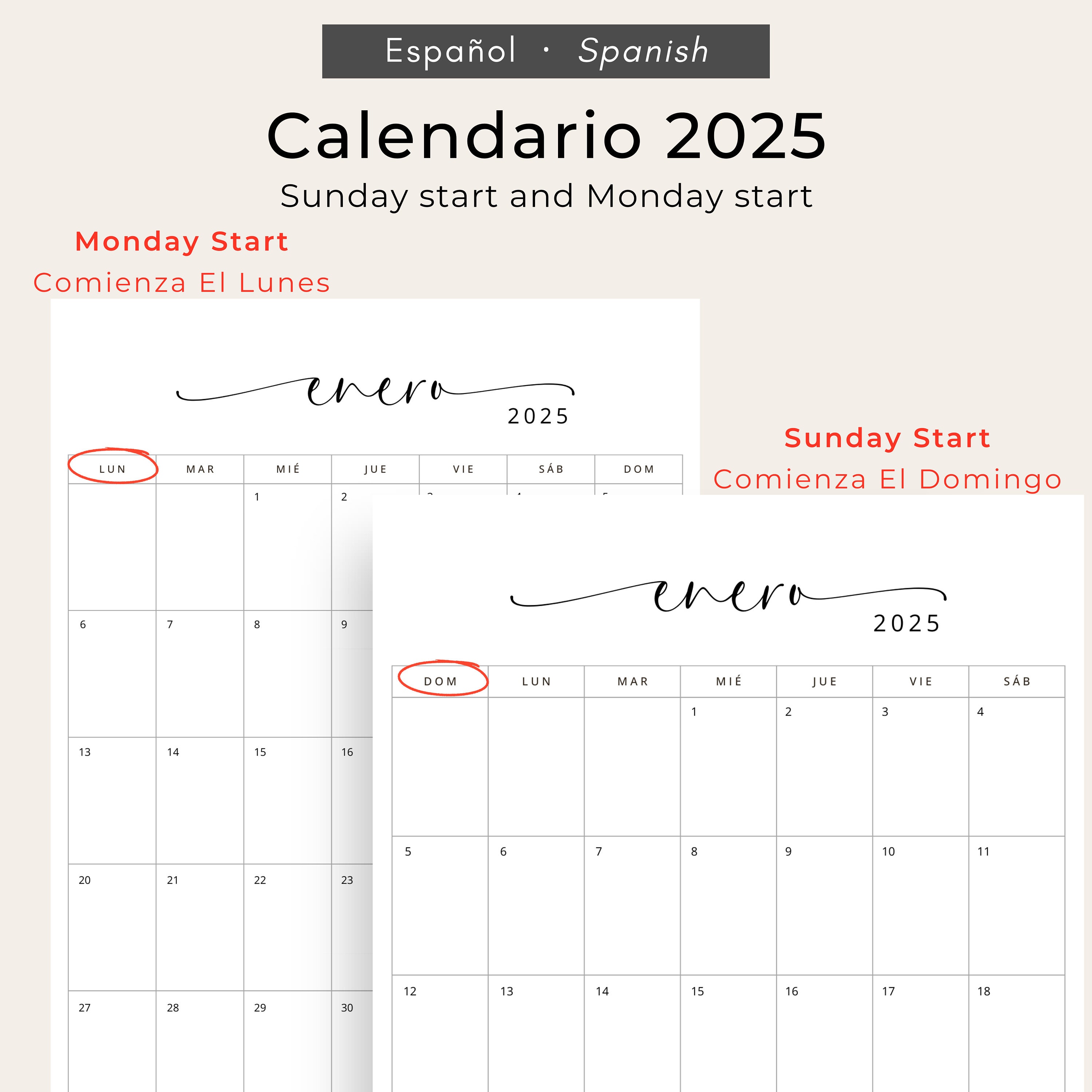 Calendario 2025 Calendario Mensual En Español 2025 Planificador 2025 ...
