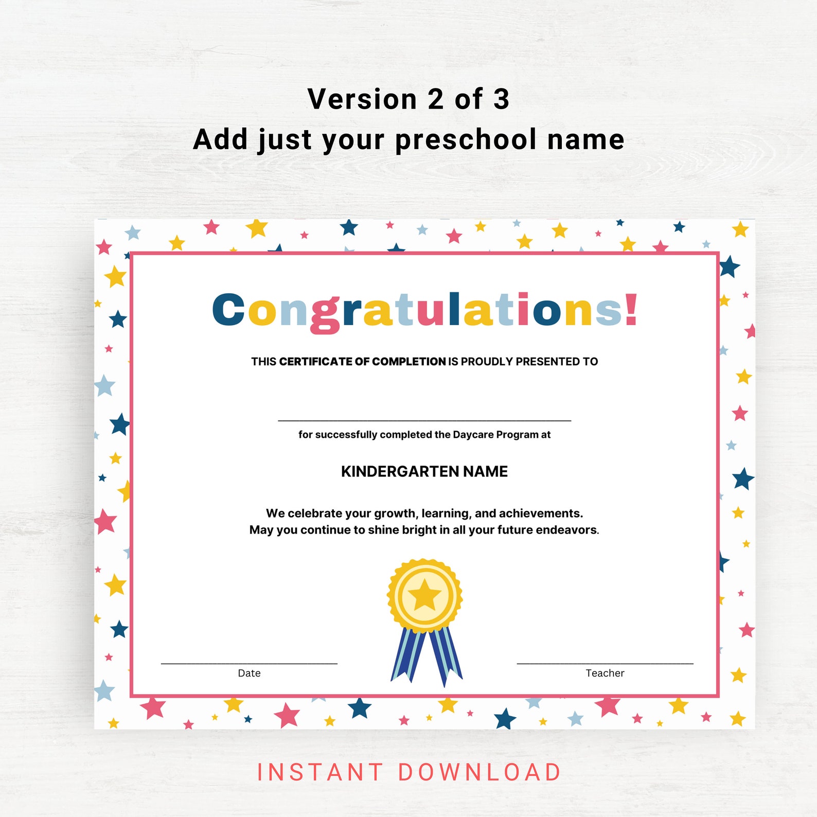Editable Preschool Certificate Daycare Graduation Diploma Kindergarten ...