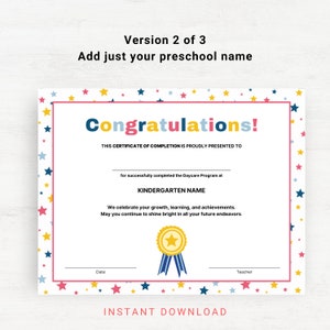 Editable Preschool Certificate Daycare Graduation Diploma Kindergarten ...