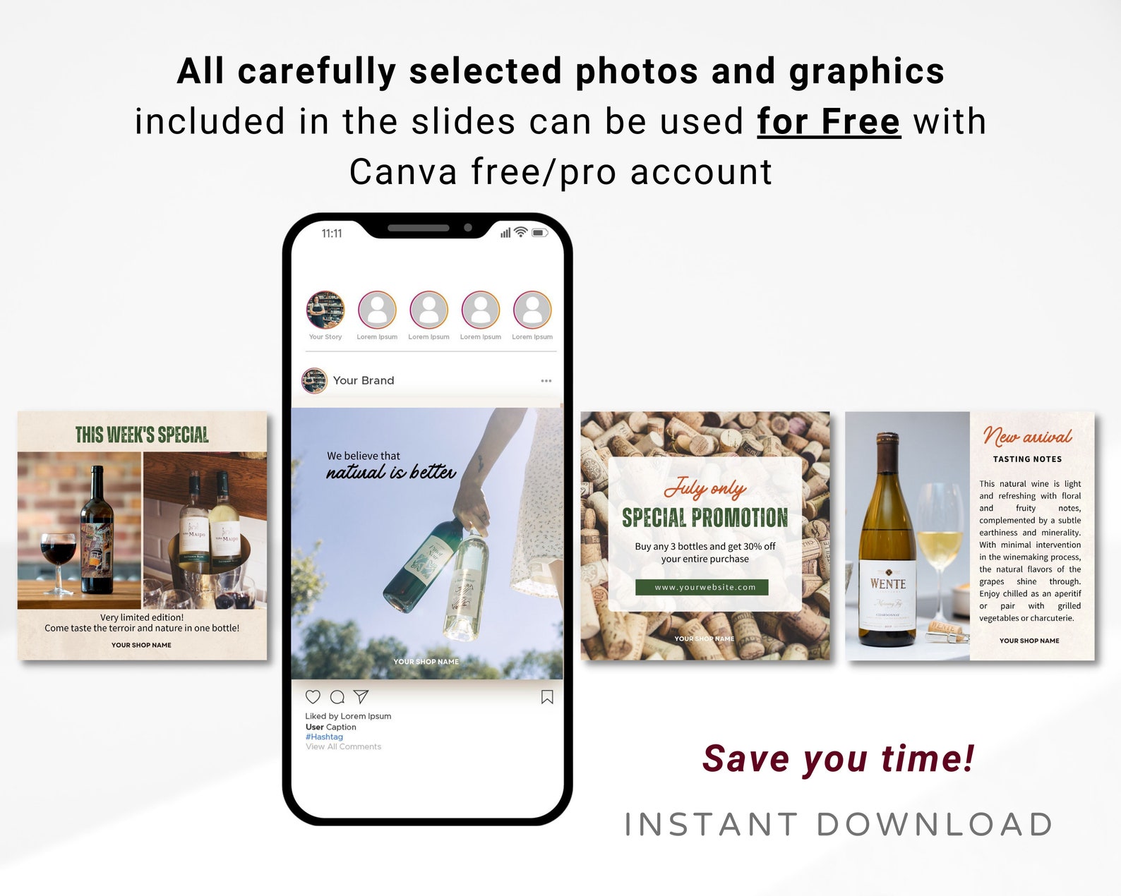 30 Natural Wine Instagram Post Canva Template Wine Bar Wine Shop Social ...