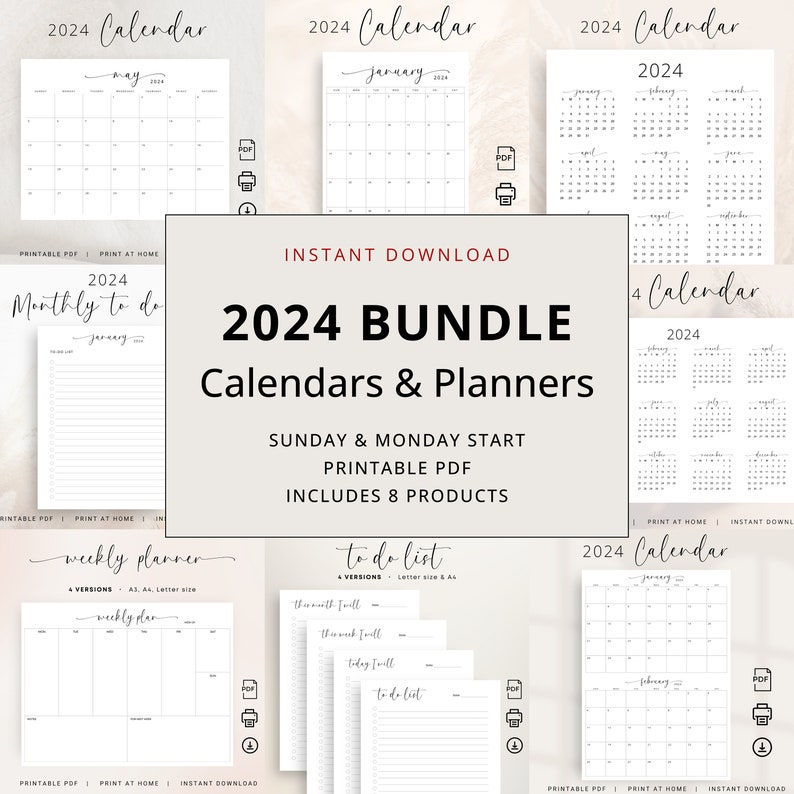 2024 Calendar & Planner BUNDLE 2024 Yearly Calendar Monthly Calendar ...