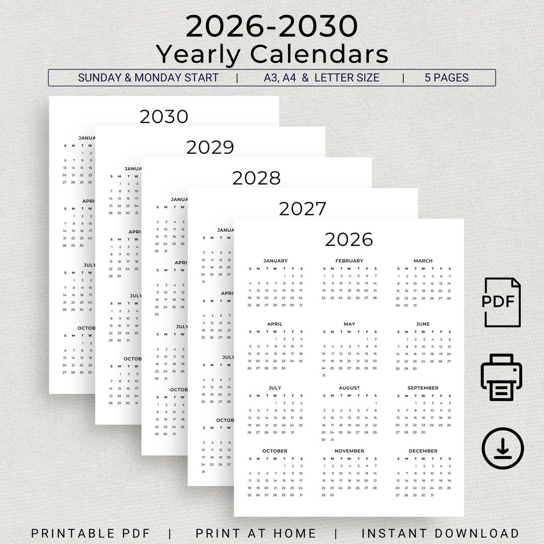 2026-2030 Wall Calendar 5 Years Calendar 2026 to 2030 Yearly Calendar ...