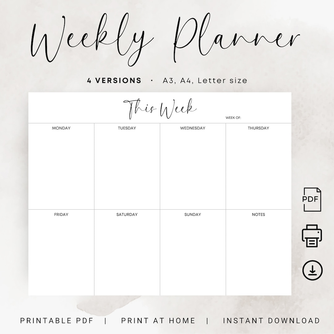 Printable Weekly Planner Minimalist Weekly Planner Landscape Undated ...