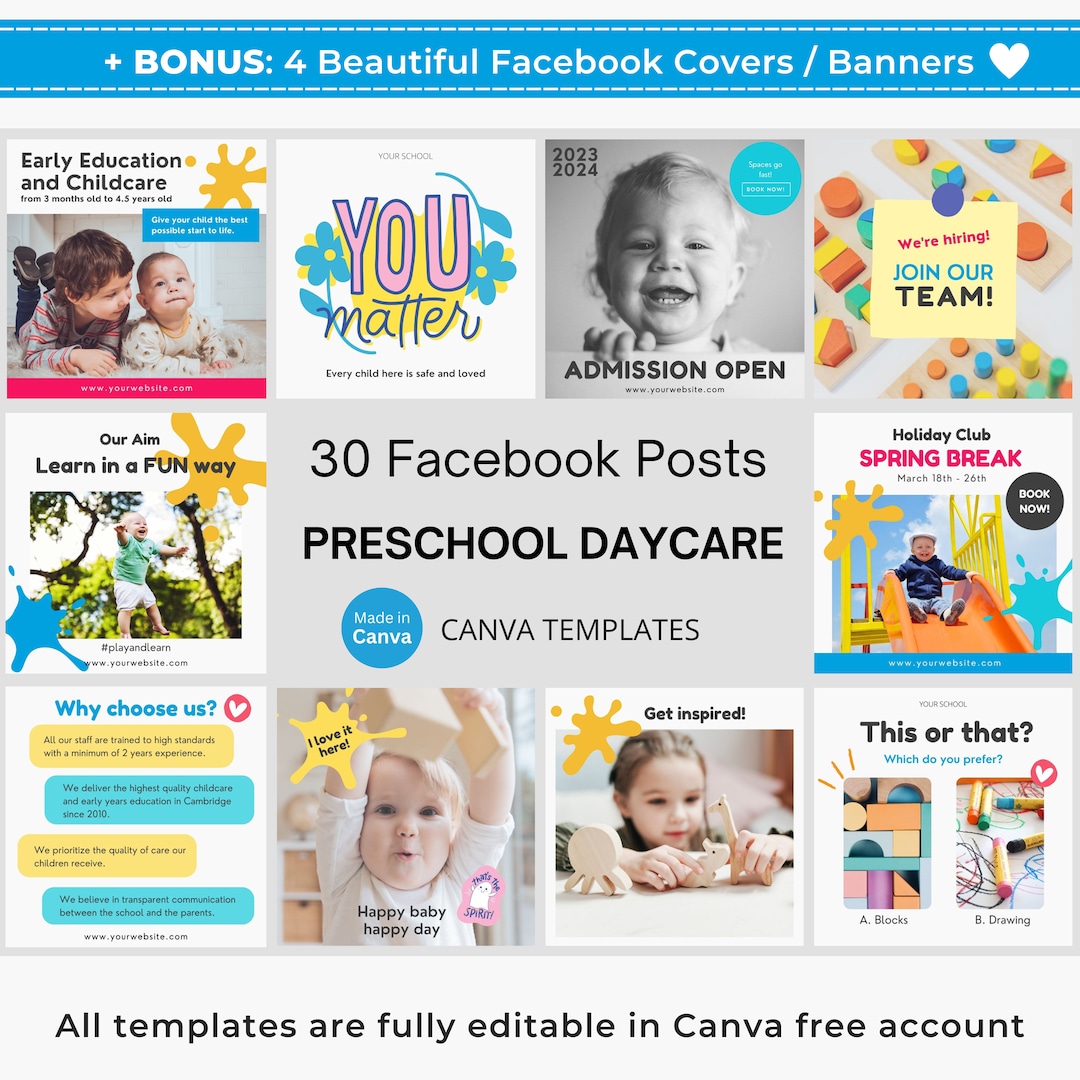 30 Preschool Daycare Facebook Post Canva Template Early Education ...