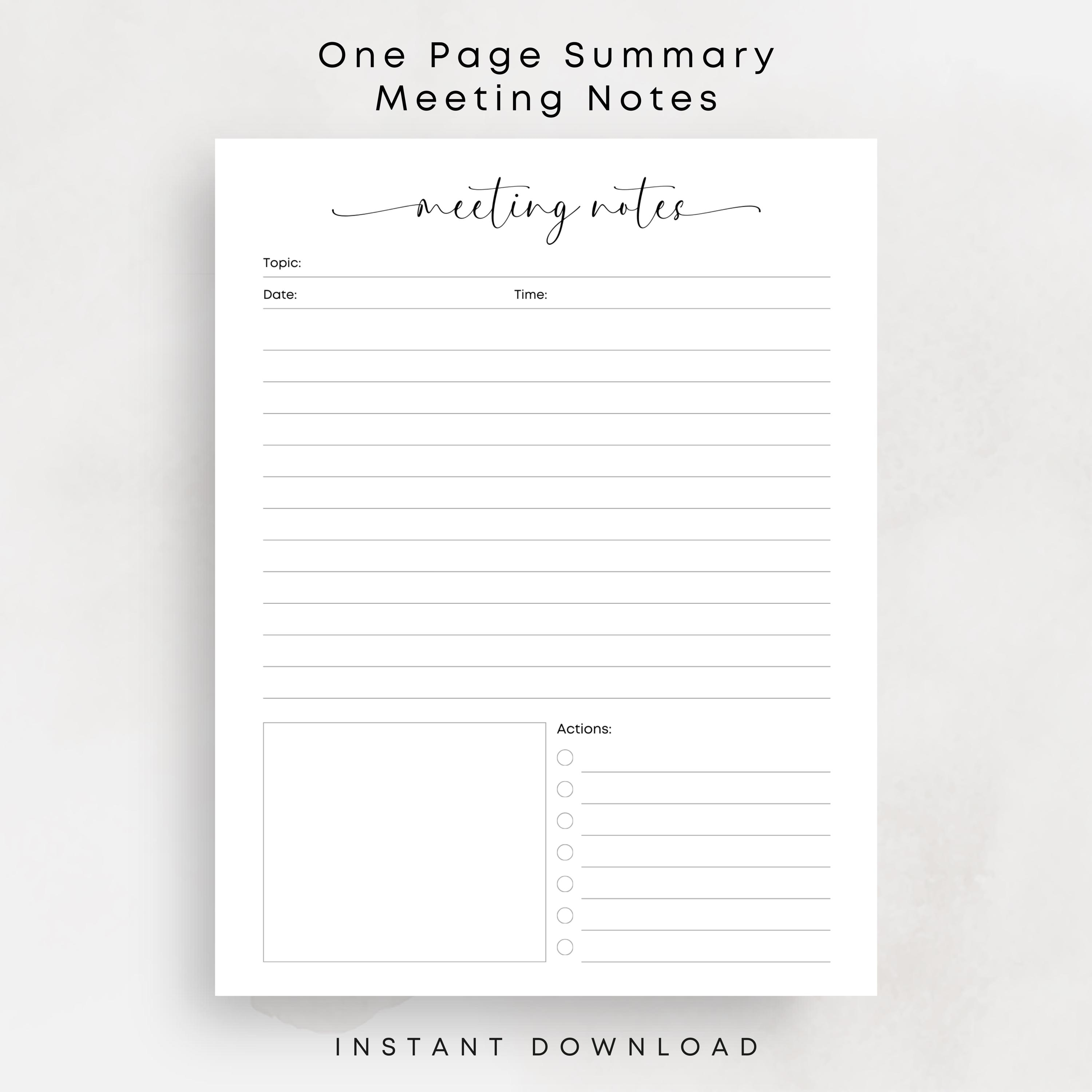 Meeting Notes PRINTABLE PDF Action Plan Notes to Do List Planner ...