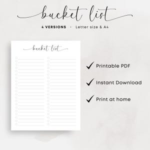 Bucket List Printable PDF Dream List Life Goals List Wish List Tracker ...