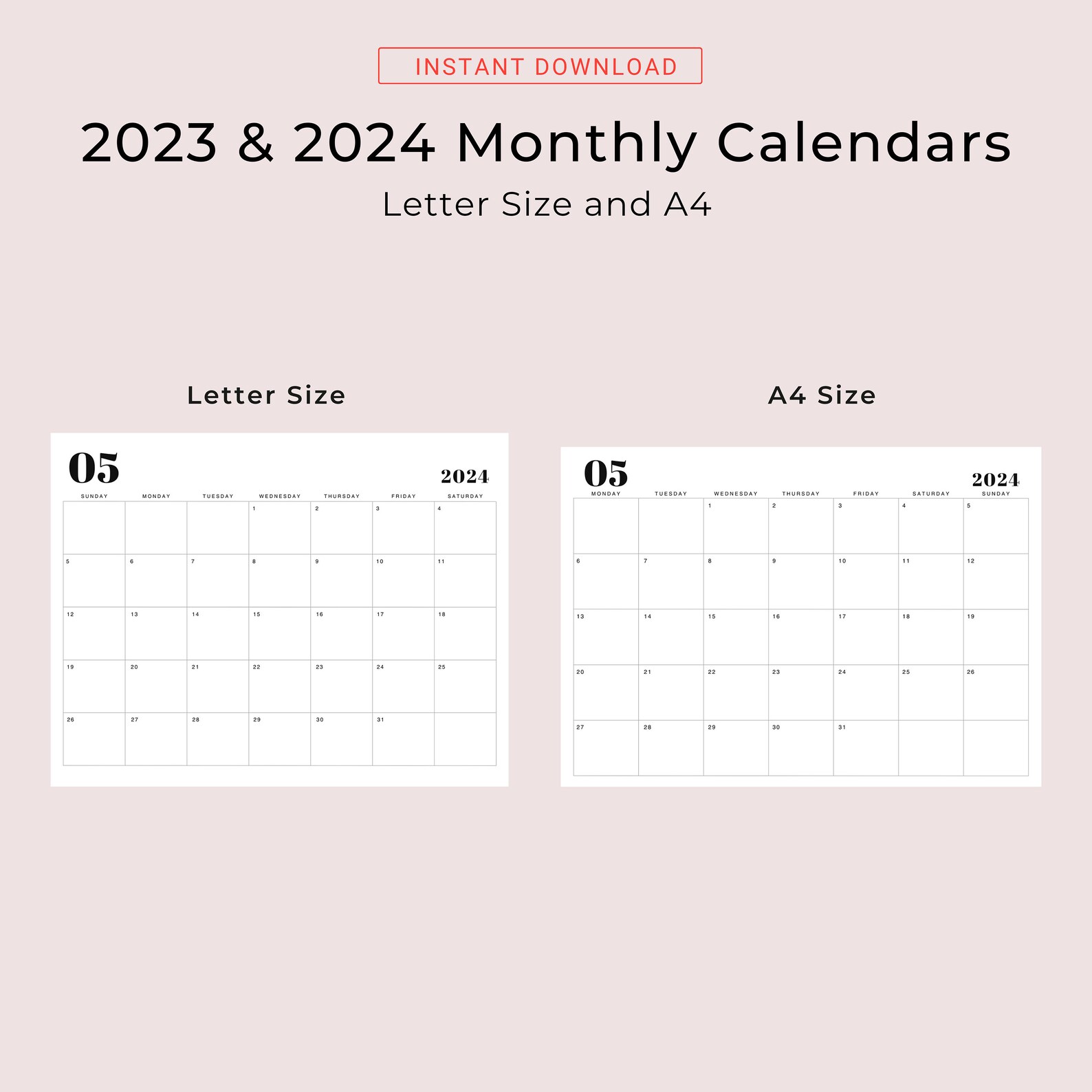 2023 & 2024 Calendar Printable 2023 2024 Monthly Planner Landscape ...