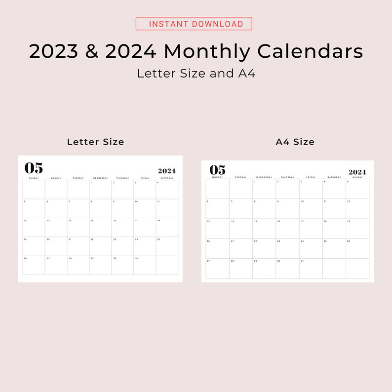2023 & 2024 Calendar Printable 2023 2024 Monthly Planner Landscape ...