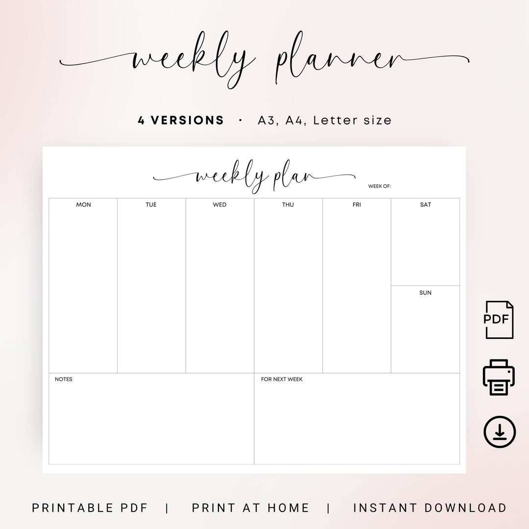 Weekly Planner Printable Minimalist Planner Landscape Elegant Undated ...