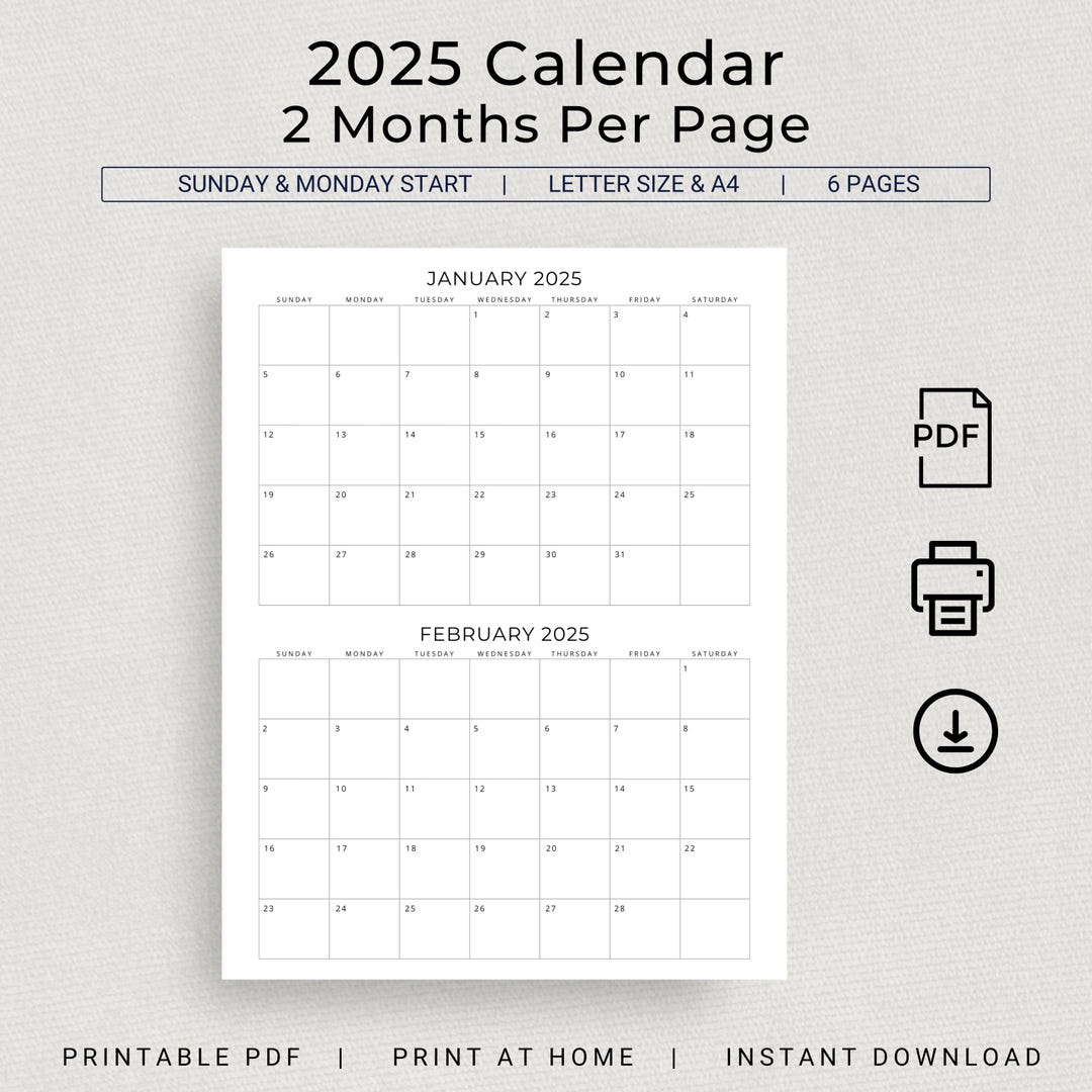 2025 2 Month Calendar 2025 Planner Calendar Wall Calendar 2 Months per ...