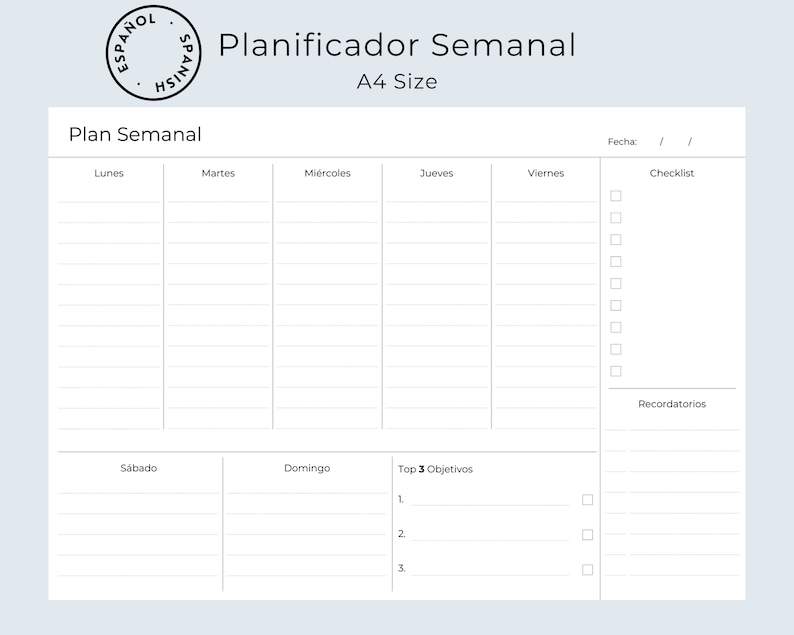 Spanish Planner Planificador Semanal Organizador Semanal Mi Semana ...