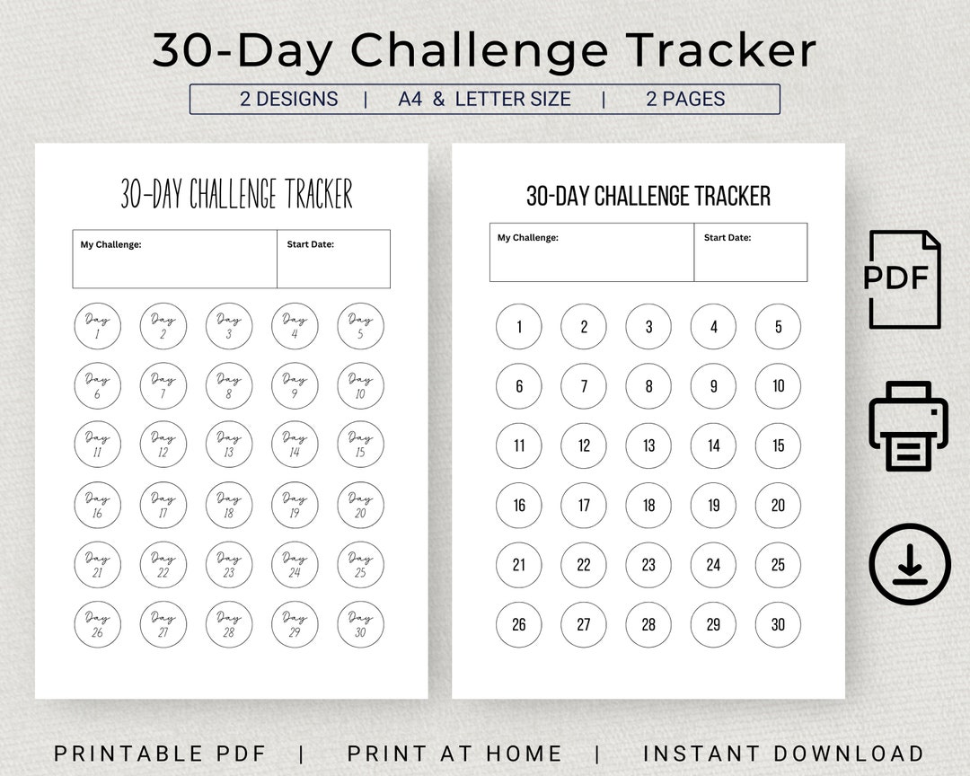 30 Day Challenge Tracker PRINTABLE Goal Setting Progress Tracker Daily ...