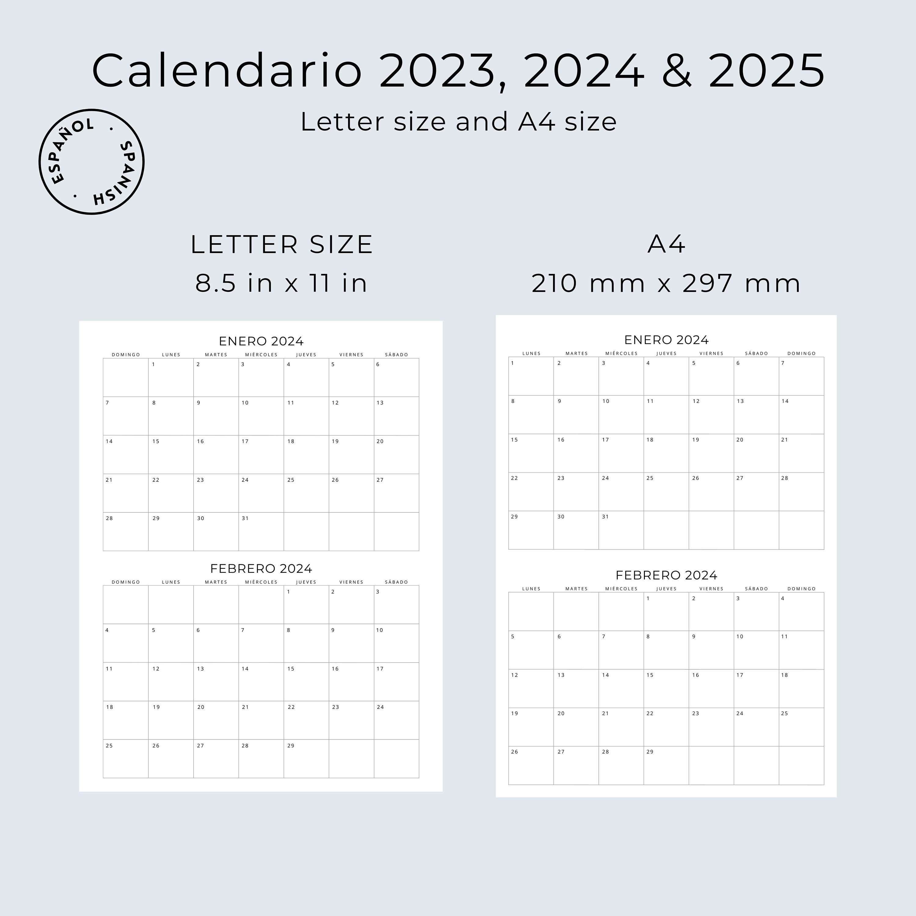 Calendario 2023 2024 2025 Spanish Calendar Printable 2 Months per Page ...