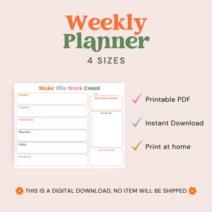 Modern Weekly Planner Printable PDF Desk Planner Landscape Colorful ...