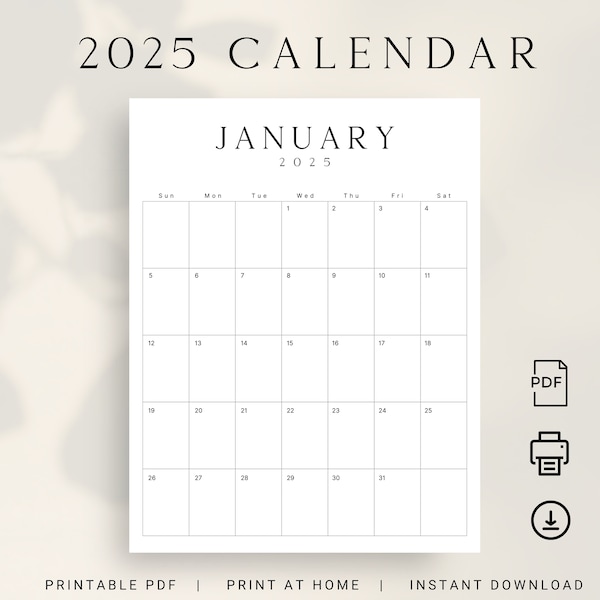2025 Calendar 2025 Monthly Planner Vertical Sunday & Monday Start 2025 ...