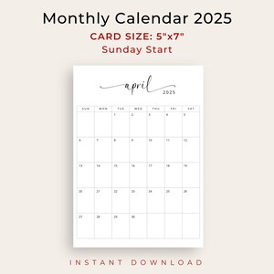 5x7 Inch 2025 Calendar Small Planner 2025 PRINTABLE Desk Calendar ...