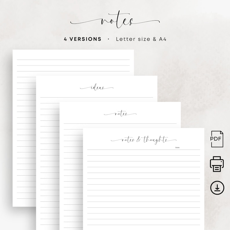 Notes Page Printable Notes Planner Insert Lined Note Paper Planner ...