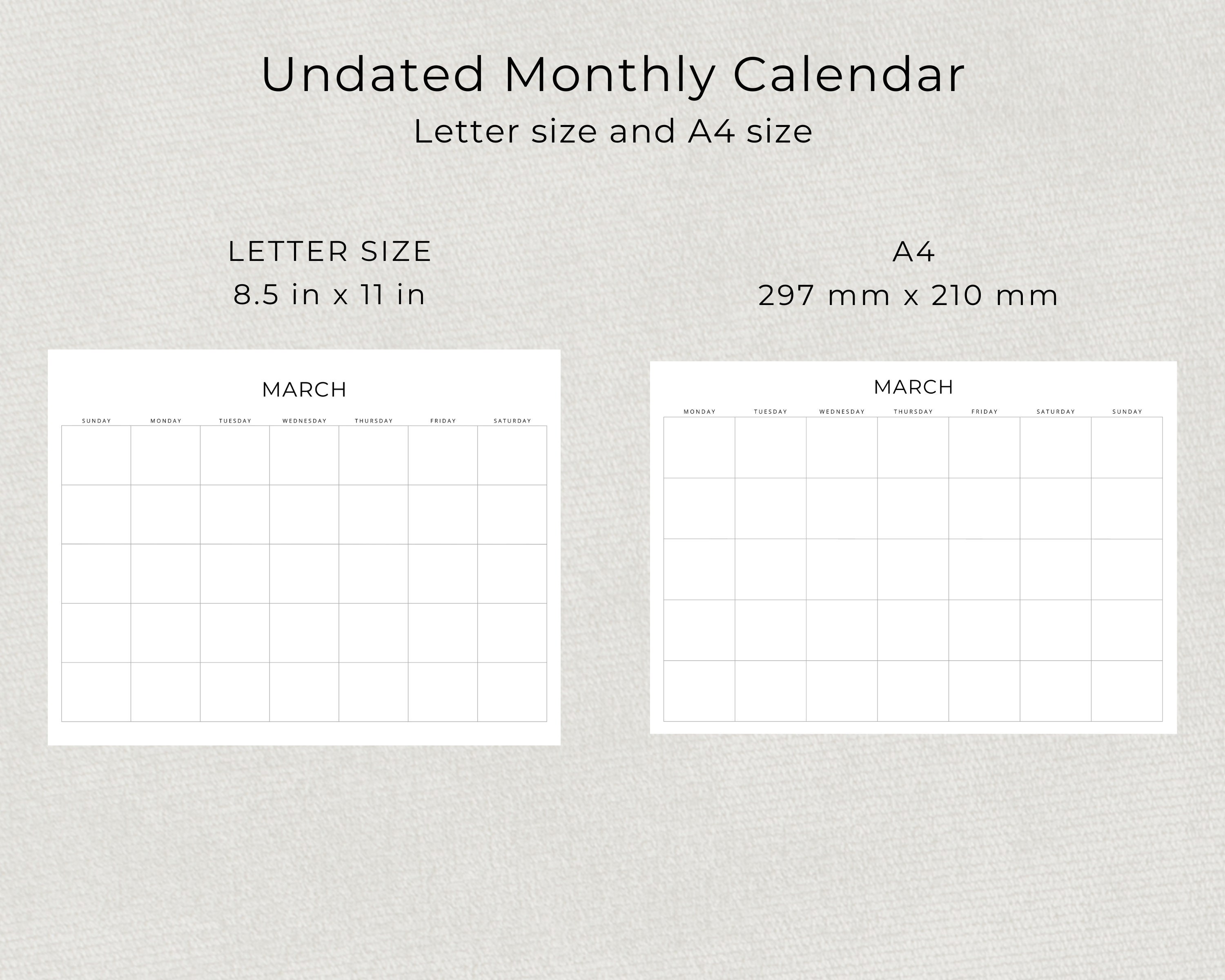 Undated Monthly Calendar Blank Calendar Undated Monthly Planner ...