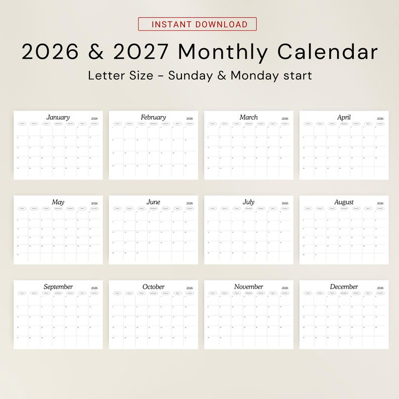2026 2027 Calendar 2026-2027 Planner Editorial Style Monthly Calendar ...