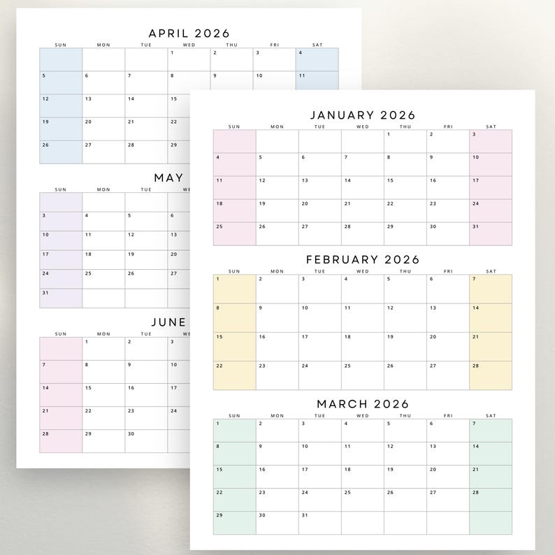 2026 Quarterly Calendar Poster Size 18x24 Inch A2 A3 2026 3 Months per ...