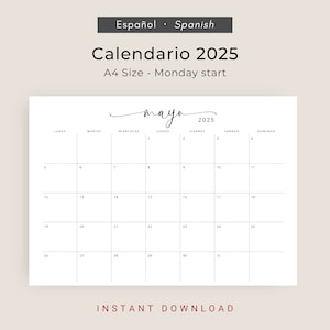 2025 Calendario 2025 Calendario Mensual Imprimible 2025 Elegante ...