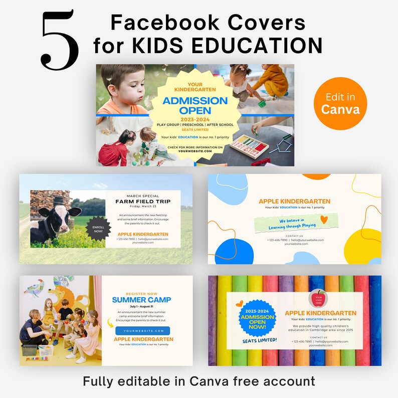 5 Education Facebook Covers Facebook Banners Canva Template Nursery ...