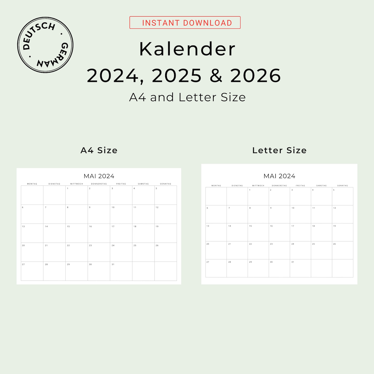 2024 2025 2026 Kalender 2024 2025 2026 Monatskalender German Calendar 3 ...