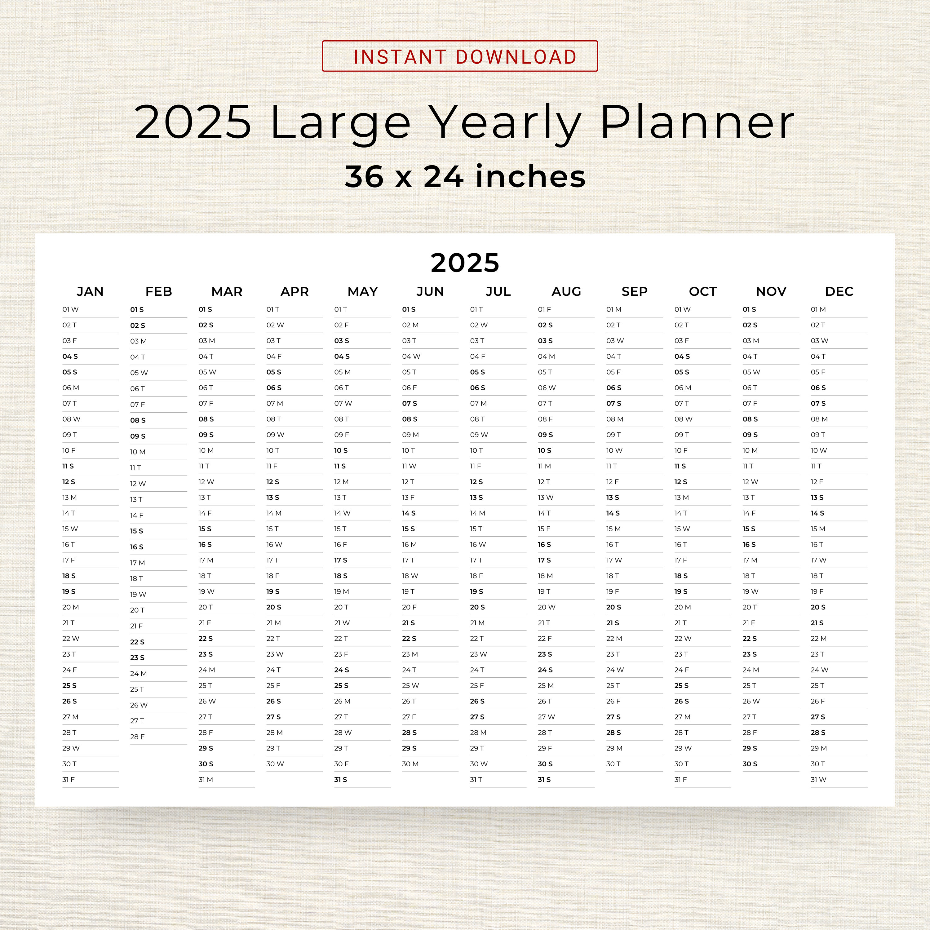 2025 Wall Planner 2025 Large Yearly Planner Printable Landscape 2025 ...