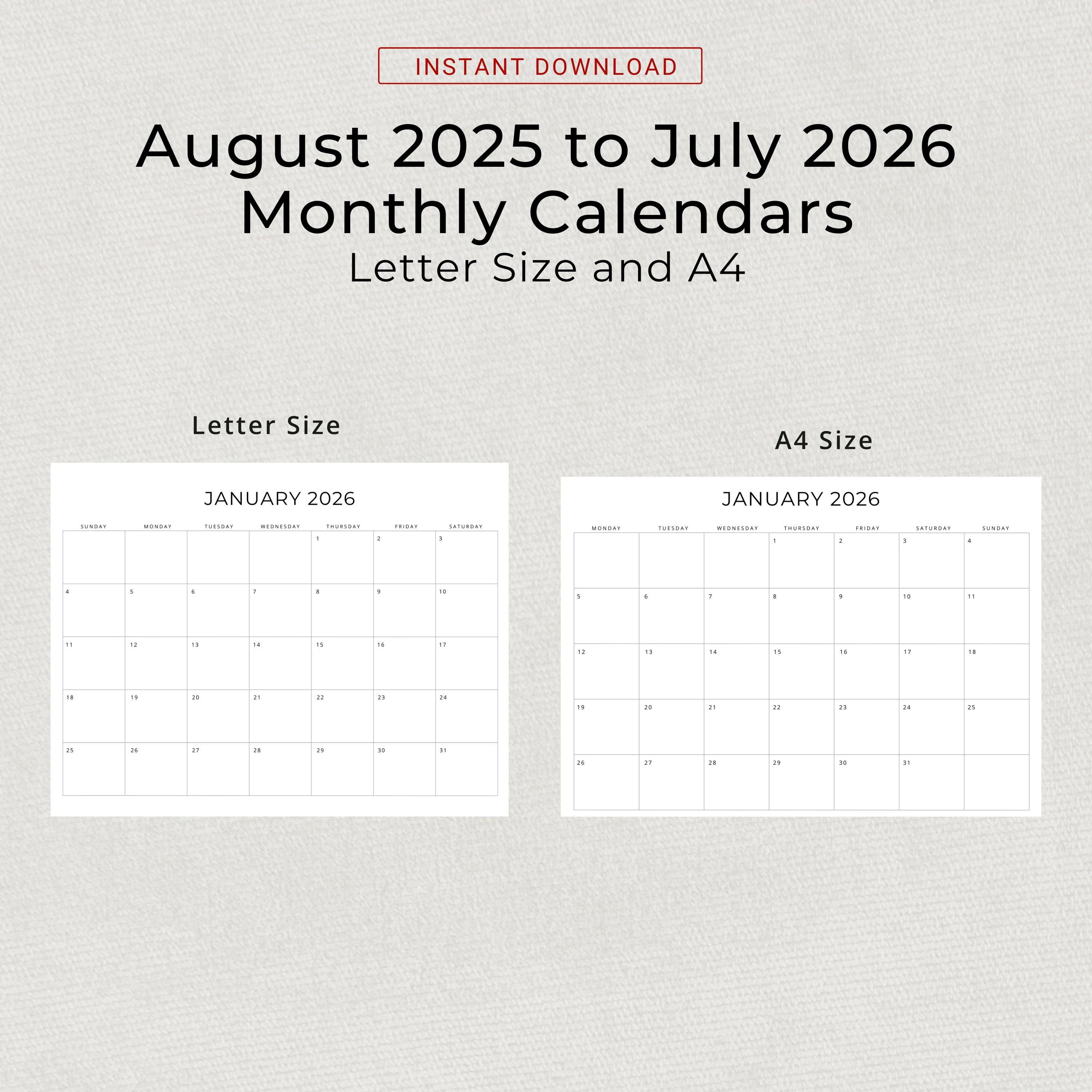 2025-2026 Academic Planner August 2025 to July 2026 Monthly Calendar ...