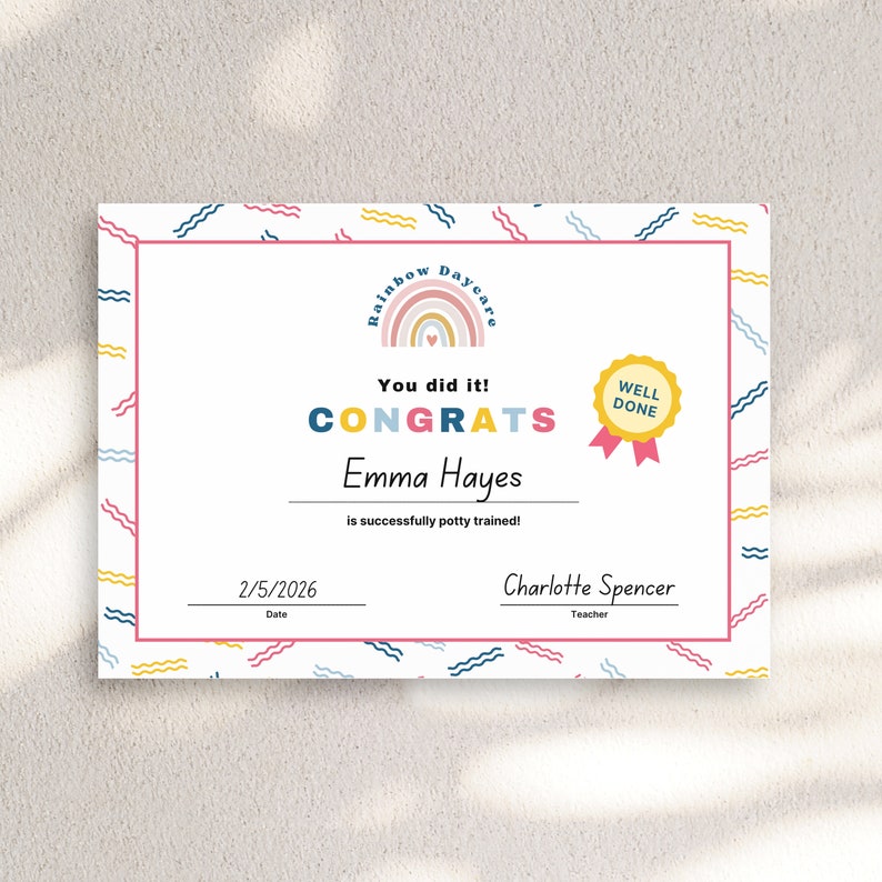 Editable Toilet Training Certificate Potty Training Certificate Daycare ...