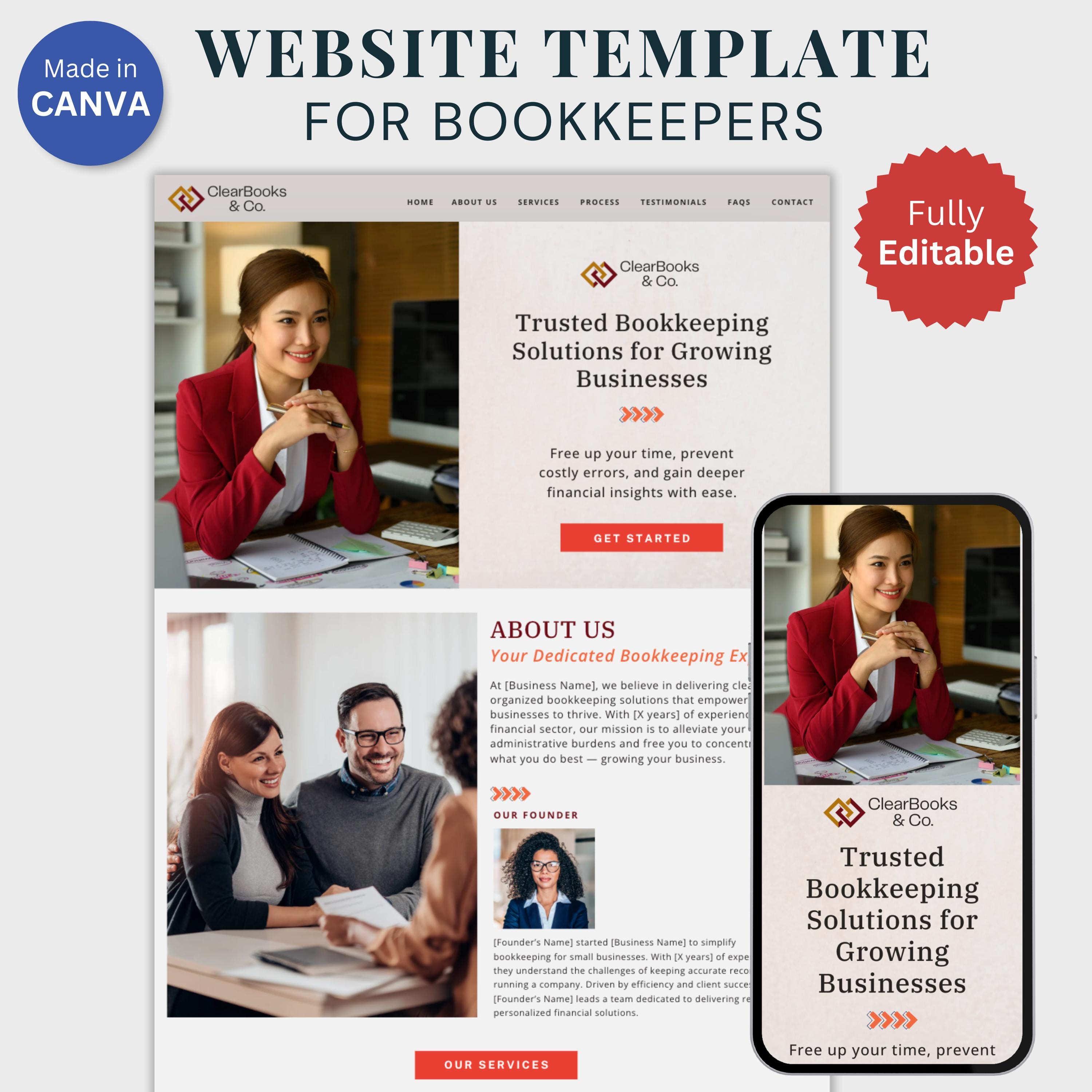 Website Template for Bookkeeping Services Canva Website Designs for ...