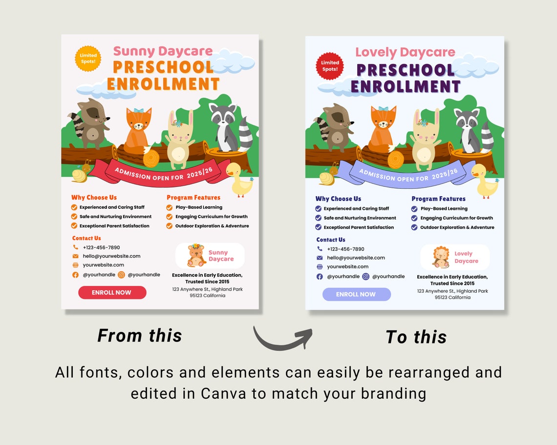 Flyer Template for Preschool Daycare Enrollment Printable - Etsy