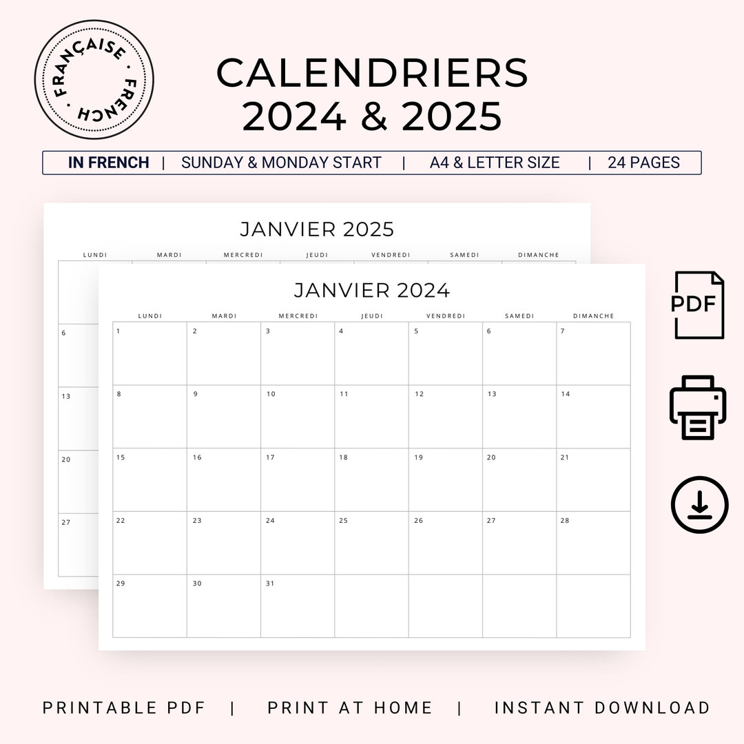 2024 2025 Calendrier Français 2024 2025 French Calendar 2 Years Monthly ...