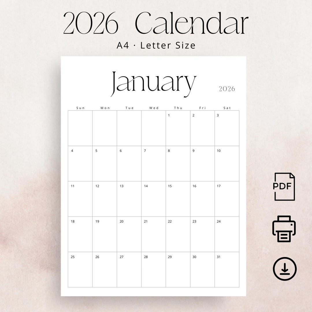 2026 Calendar 2026 Monthly Planner 2026 Wall Calendar PDF Stylish ...