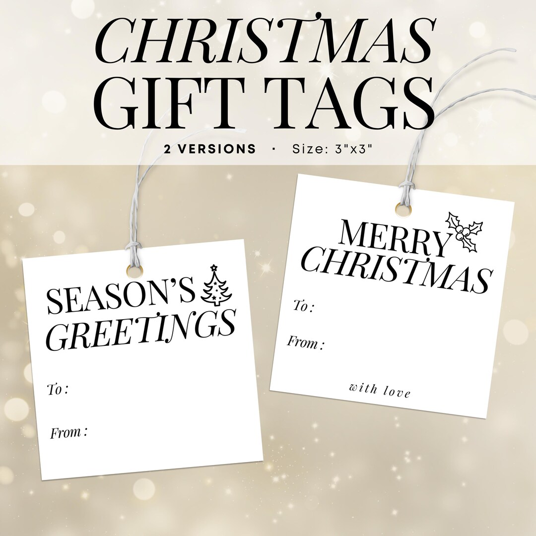 Printable Christmas Gift Tag Xmas Tag Gift Wrapping Label Holiday 3x3 ...