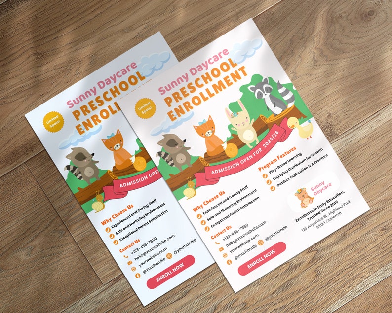 Flyer Template for Preschool Daycare Enrollment Printable Brochure ...