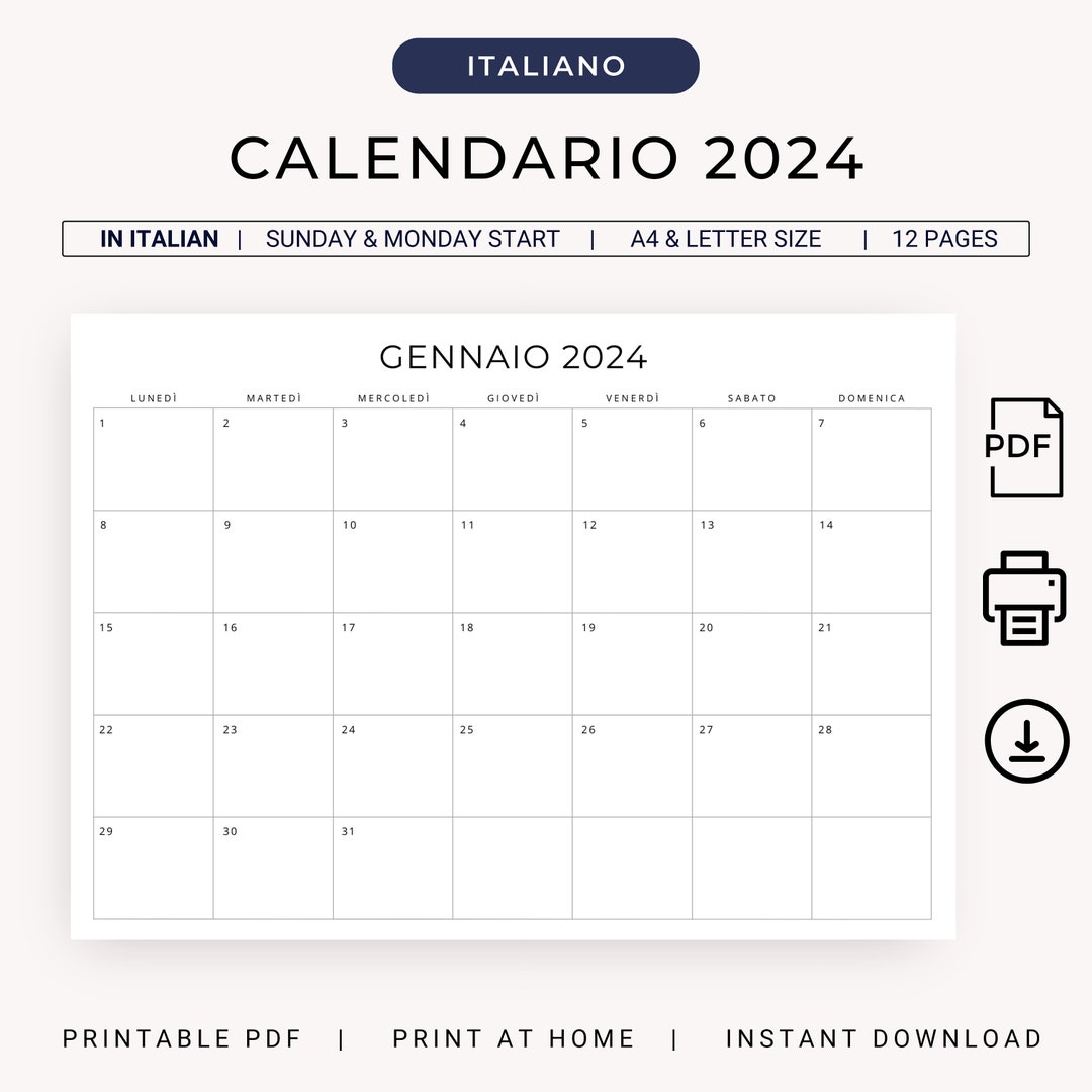 2024 Calendario 2024 Calendario in Italiano 2024 Stampabile Calendario ...