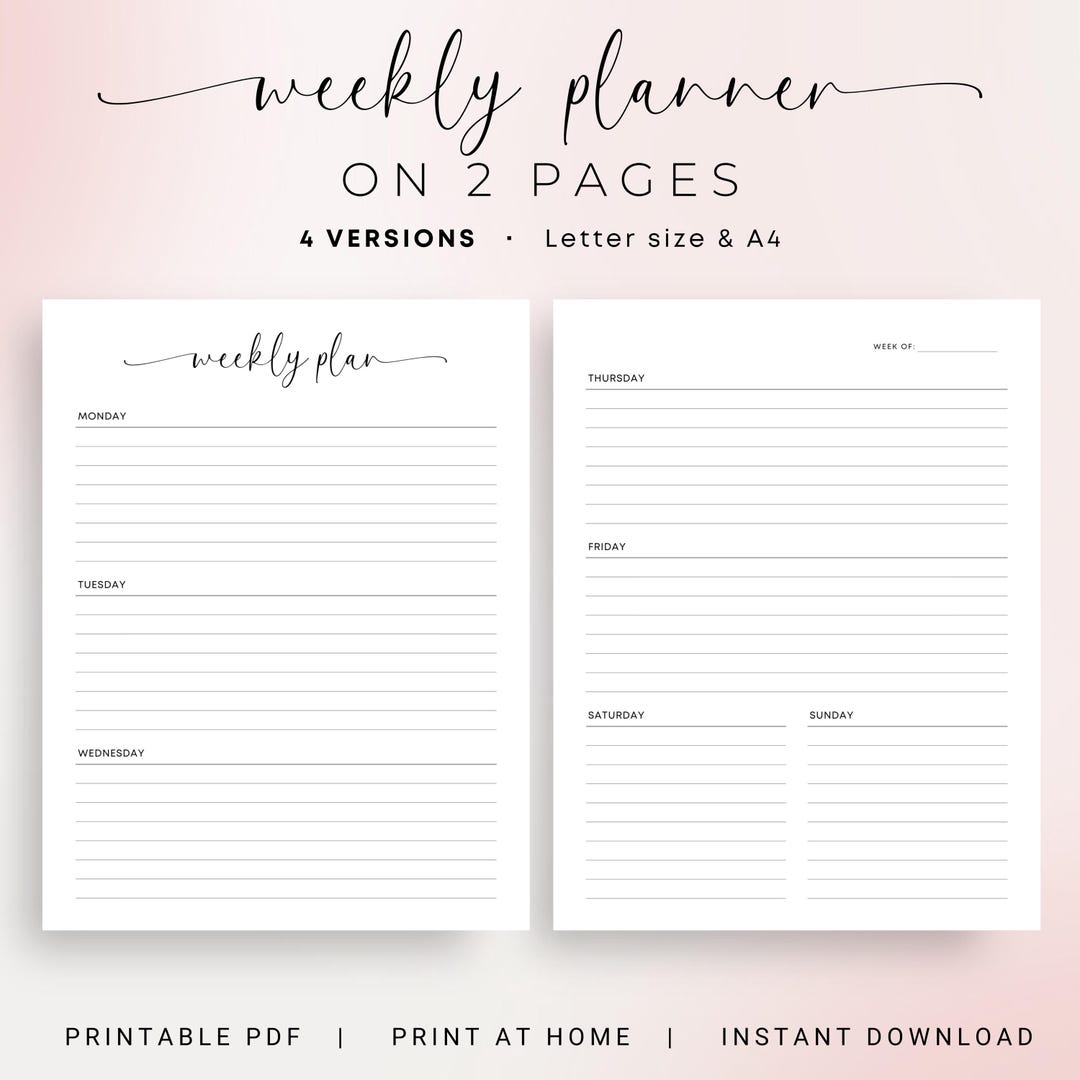 Weekly Planner on 2 Pages Week on 2 Pages Week at A Glance Weekly ...